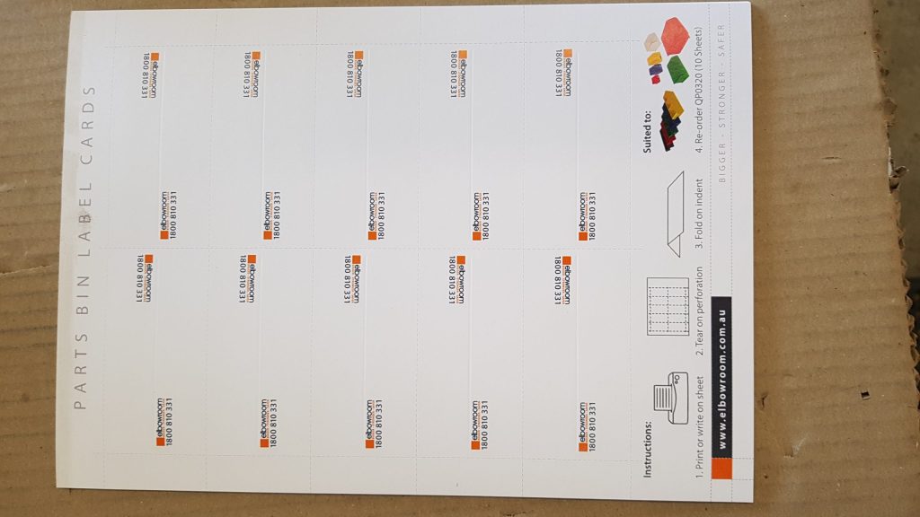 Parts Bin Labels (100 pk) | Elbowroom