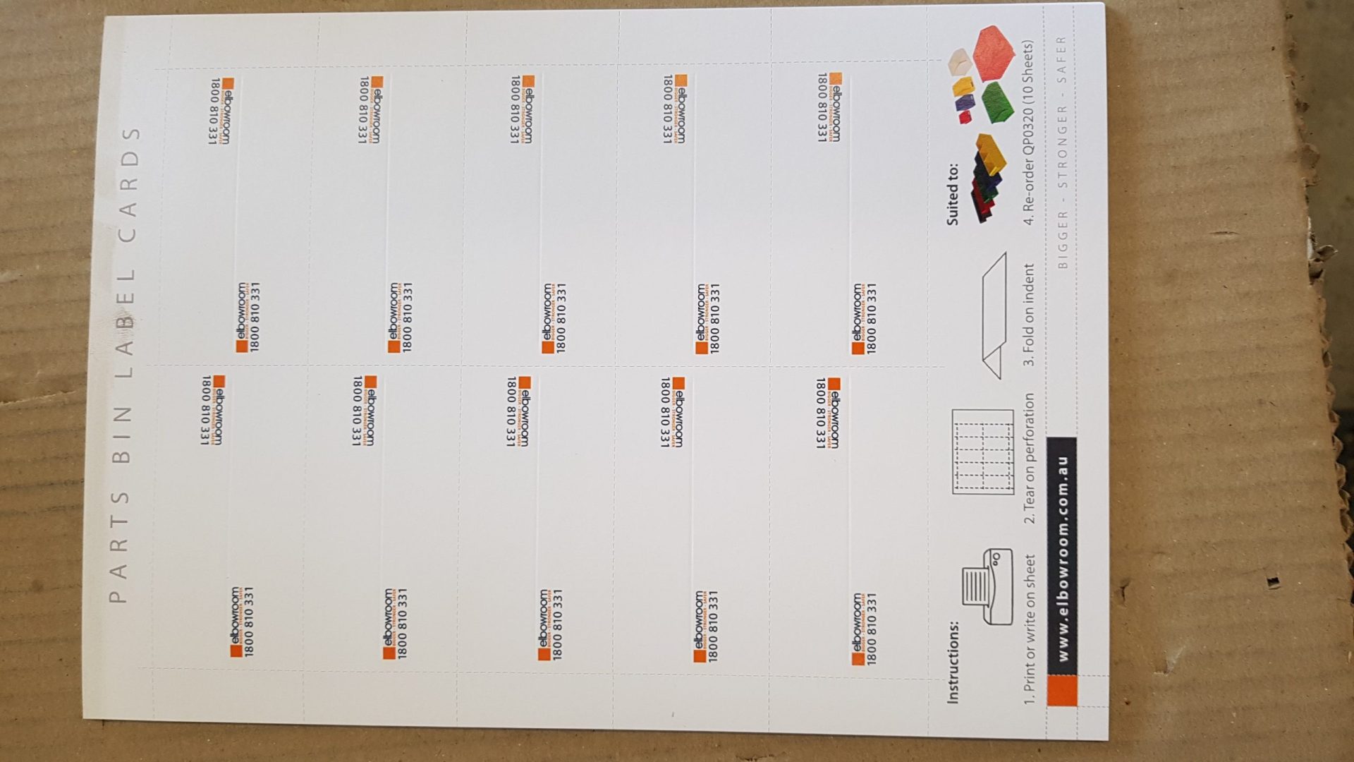 Parts Bin Labels (100 pk) | Elbowroom